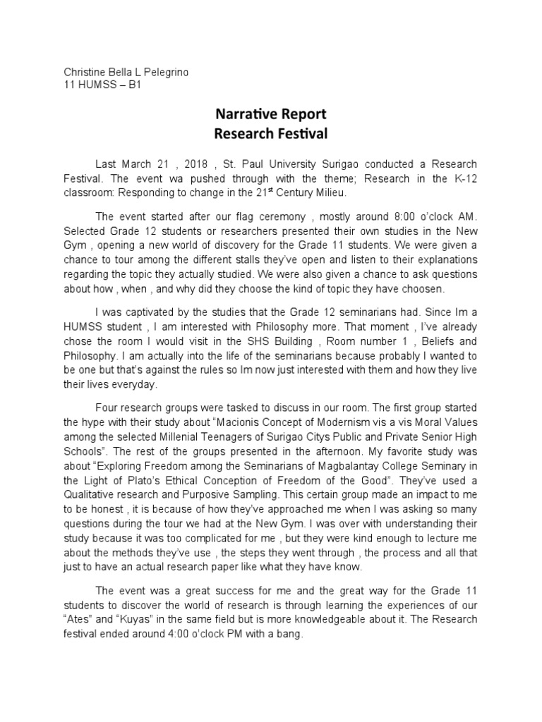 Narrative Report | PDF | Cognition | Learning