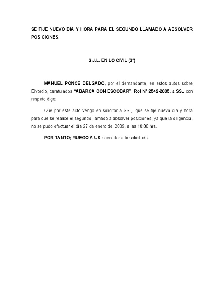 Se Fije Nuevo Día y Hora para El Segundo Llamado A Absolver Posiciones | PDF