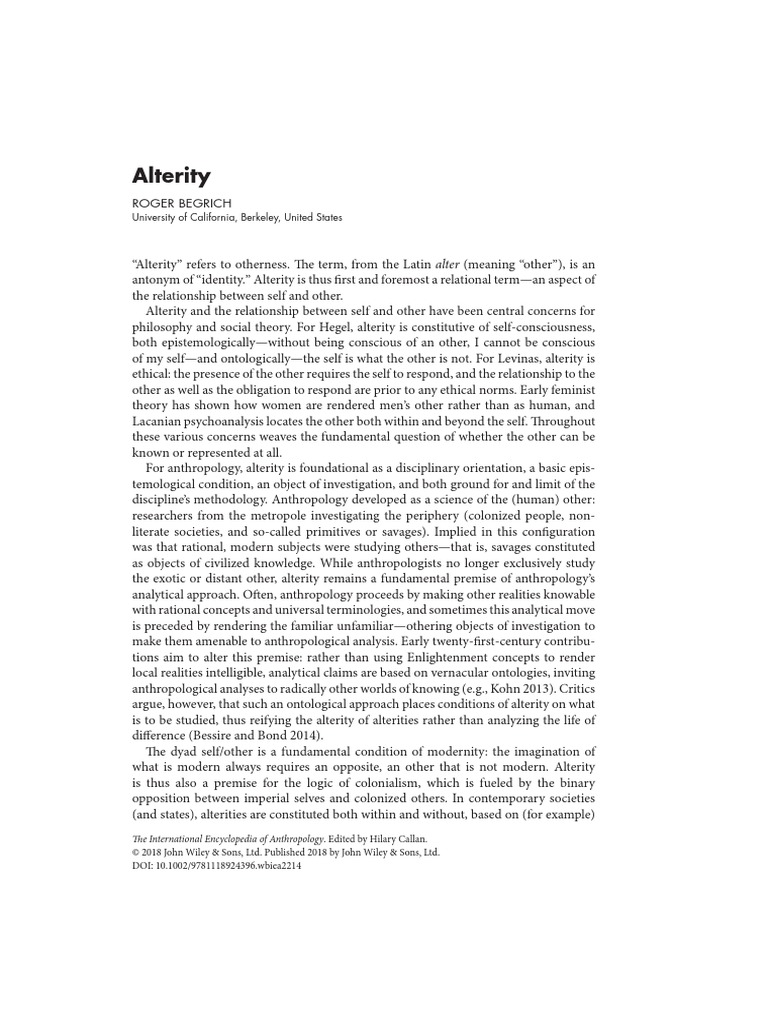 (2018) Alterity PDF | PDF | Anthropology | Philosophical Theories