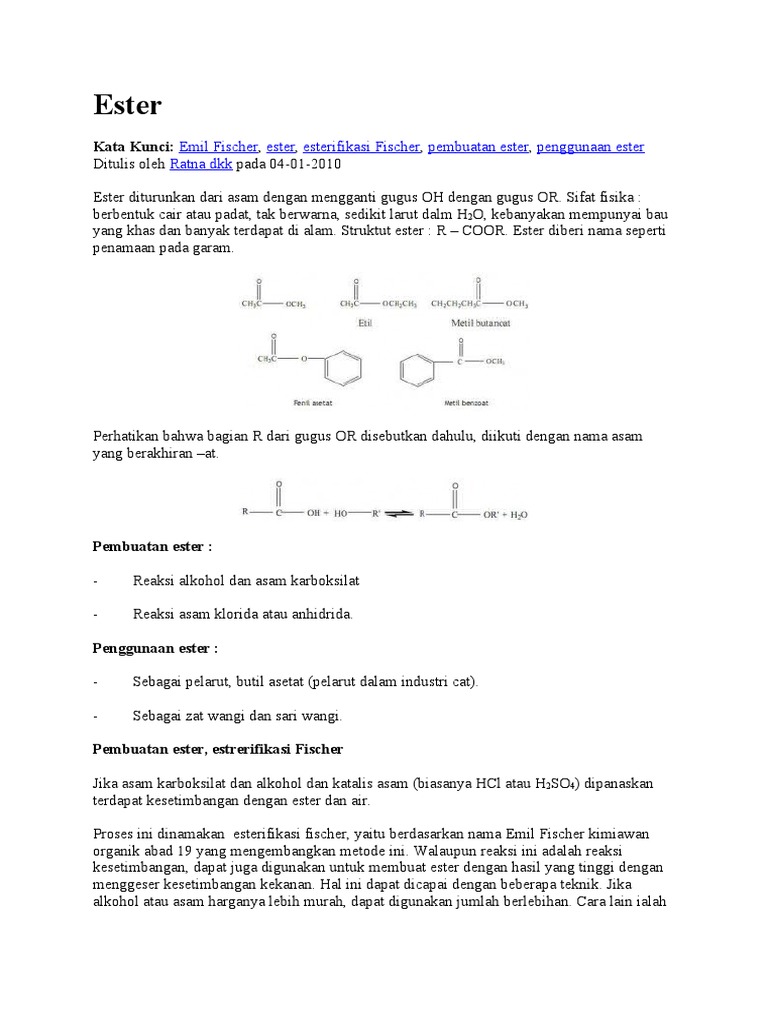 Pembuatan dan Penggunaan Ester dalam Kimia | PDF