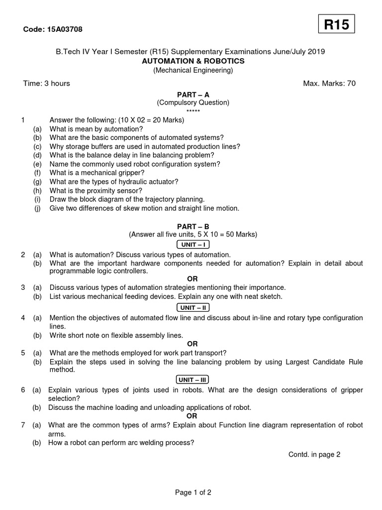 15A03708 Automation & Robotics | PDF | Automation | Machines