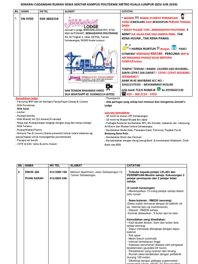 3 Minit: Bil Nama No Tel Alamat Catatan | PDF