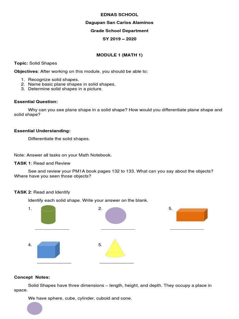 Module 1 - Solid Shapes | PDF | Shape | Sphere