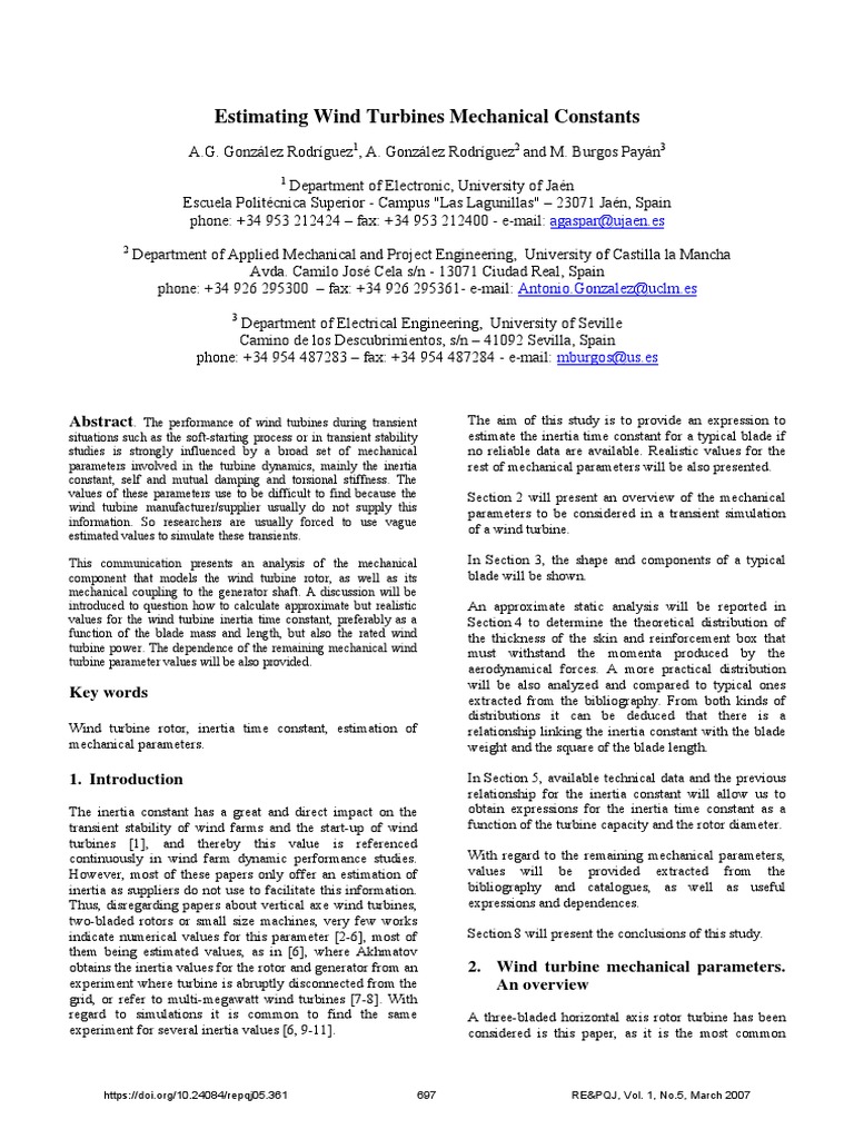 Estimating Wind Turbines Parameters Pdf Wind Turbine Stress