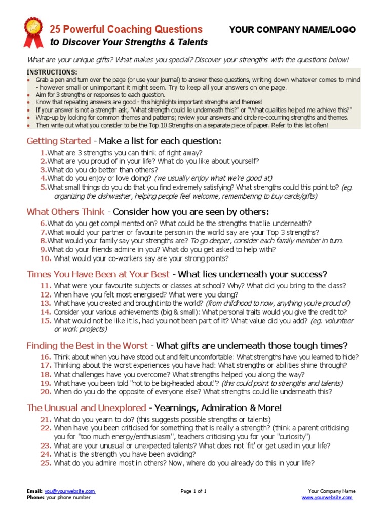 25 Powerful Questions To Identify Strengths | PDF