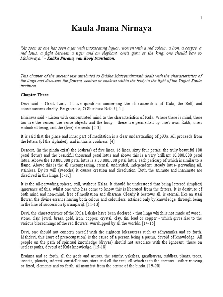 Kaula Jnana Nirnaya: Chapter Three | PDF | Hindu Behaviour And Experience | Indian Religions