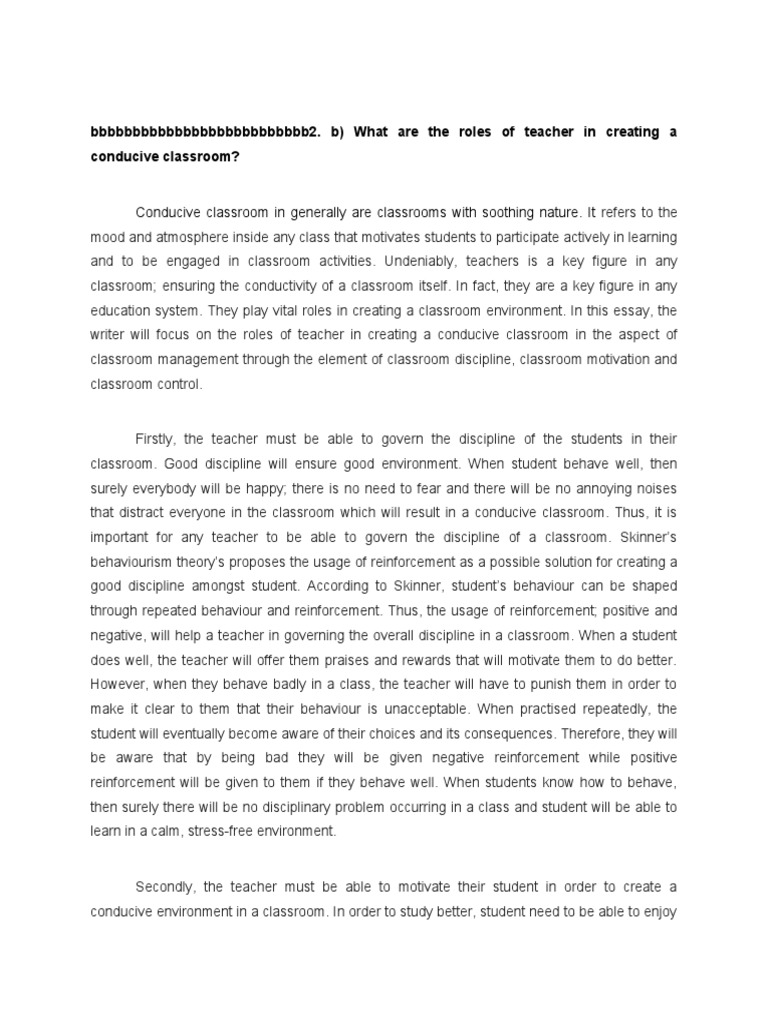Teacher's Role in Conducive Classrooms | PDF | Classroom | Reinforcement