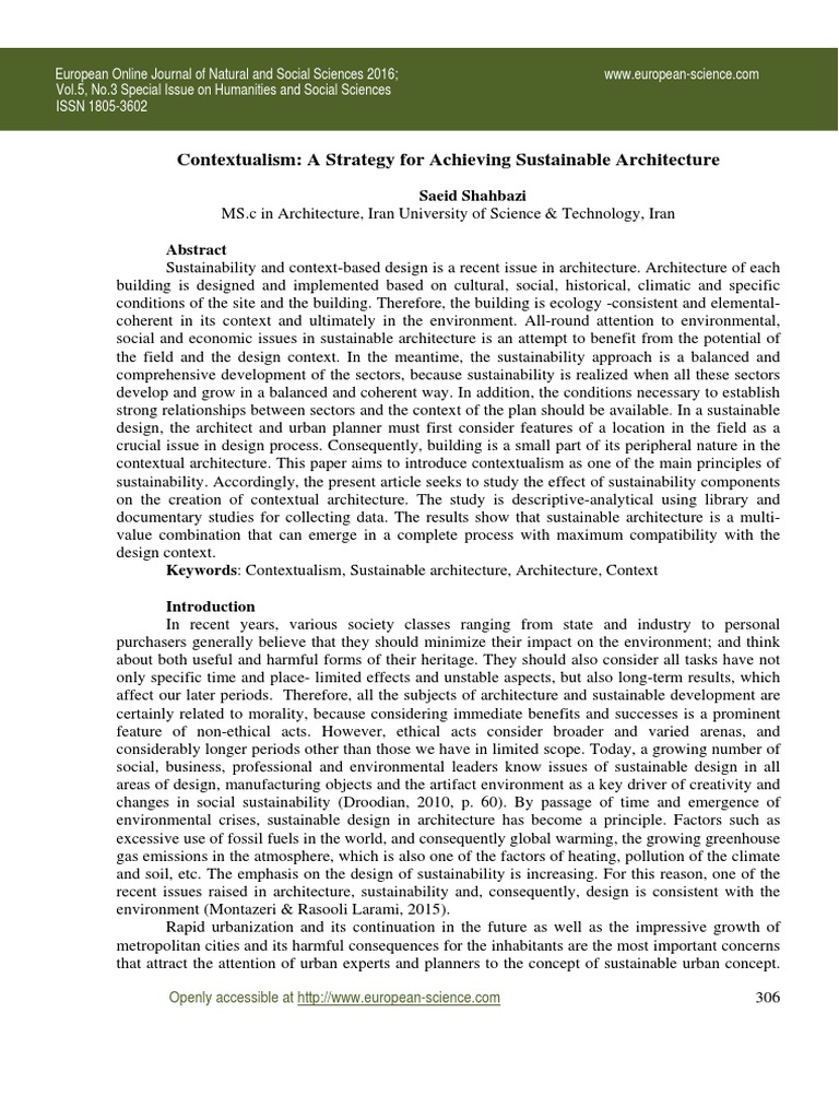 Contextualism: A Strategy For Achieving Sustainable Architecture | PDF ...