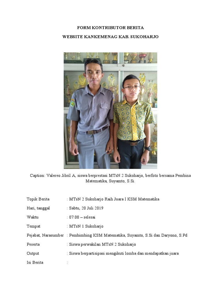 Contoh Rilis Berita Sekolah KSM Matematika | PDF