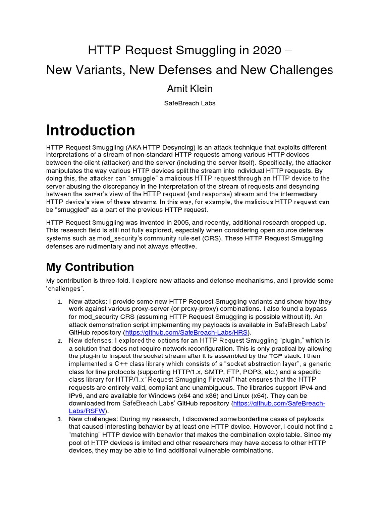 HTTP Request Smuggling in 2020 | PDF | Hypertext Transfer Protocol | Proxy Server
