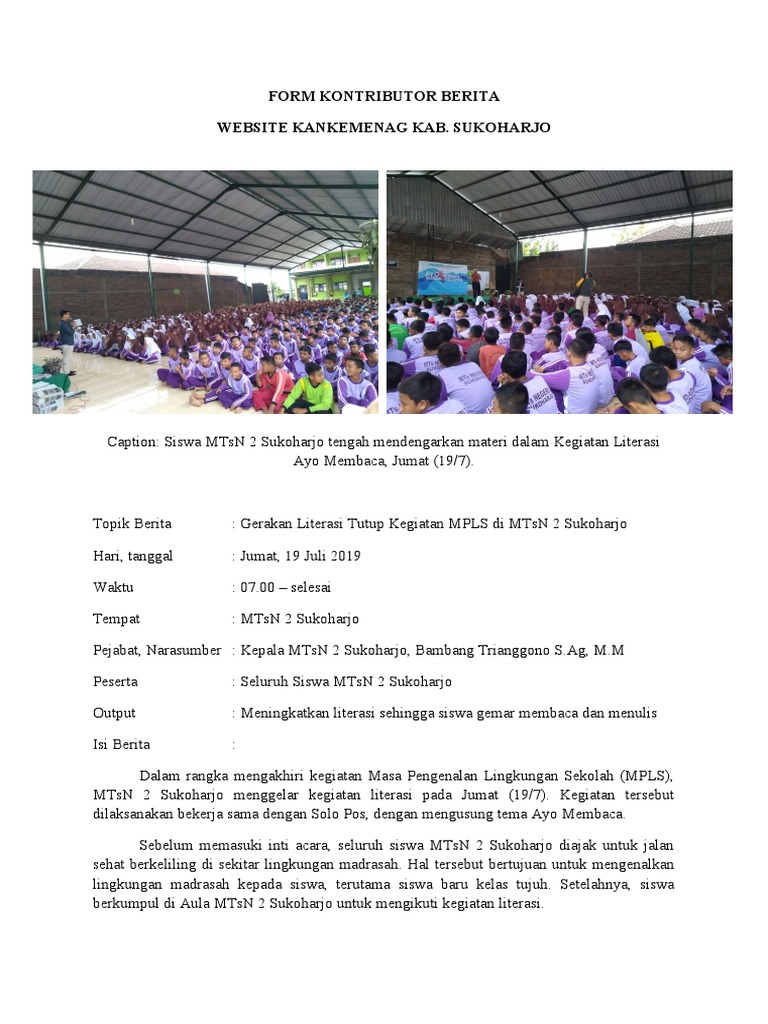 Contoh Rilis Berita Sekolah - Literasi MPLS | PDF