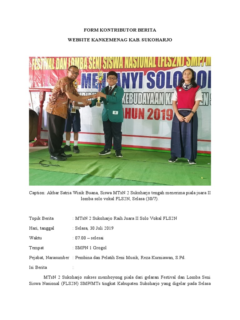 Contoh Rilis Berita Prestasi Sekolah | PDF