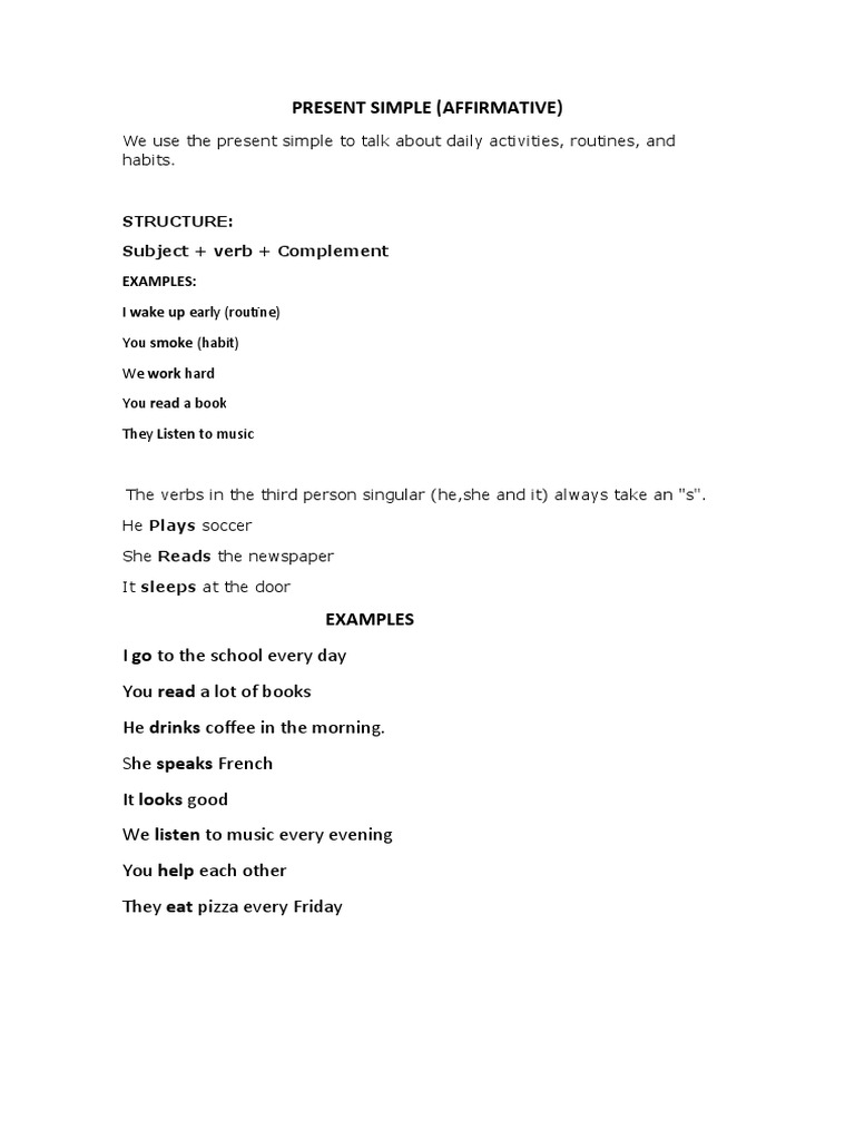 Present Simple Affirmative Guide | PDF | Language Arts & Discipline