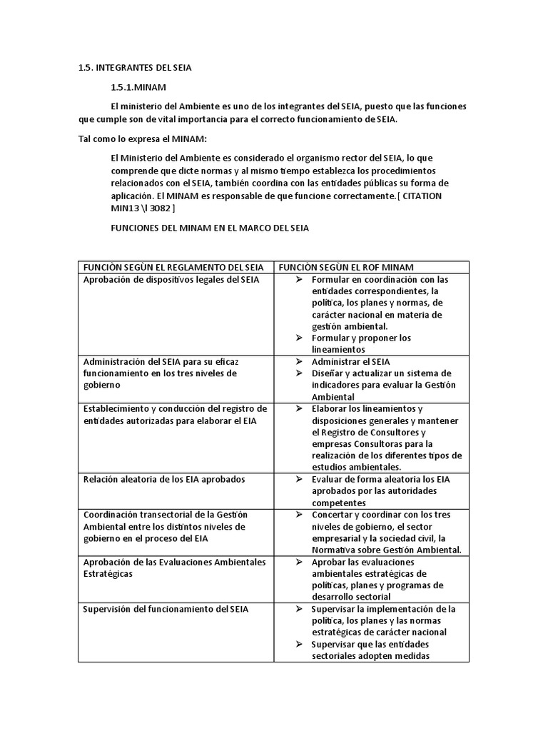 Integrantes y funciones del SEIA en Perú | PDF | Evaluación de impacto ...
