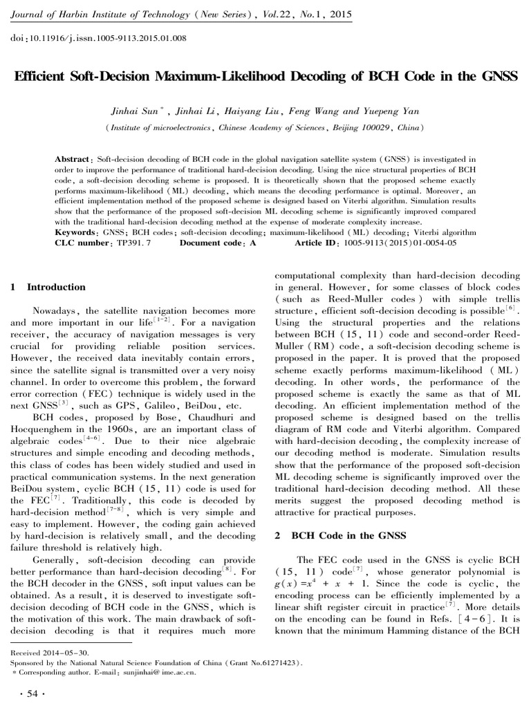 Efficient Soft-Decision Maximum-Likelihood Decoding of BCH Code in The GNSS | PDF
