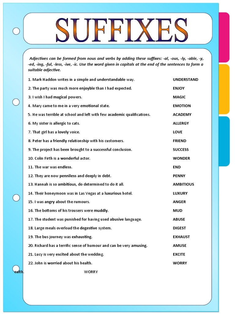 Suffixes Adjectives Formed From Nouns and Verbs - 43206 | PDF ...