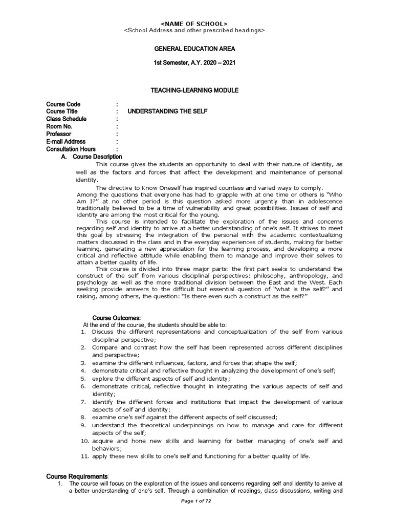 Course Requirements | Download Free PDF | Self | Identity (Social Science)