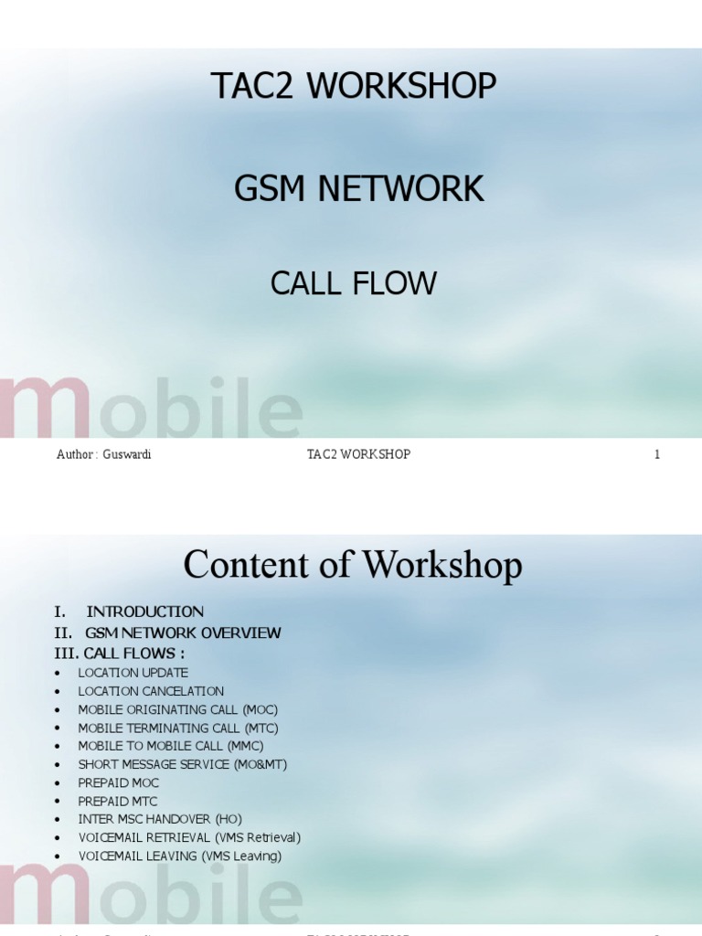 Tac2 Workshop GSM Network: Call Flow | Download Free PDF | Mobile ...
