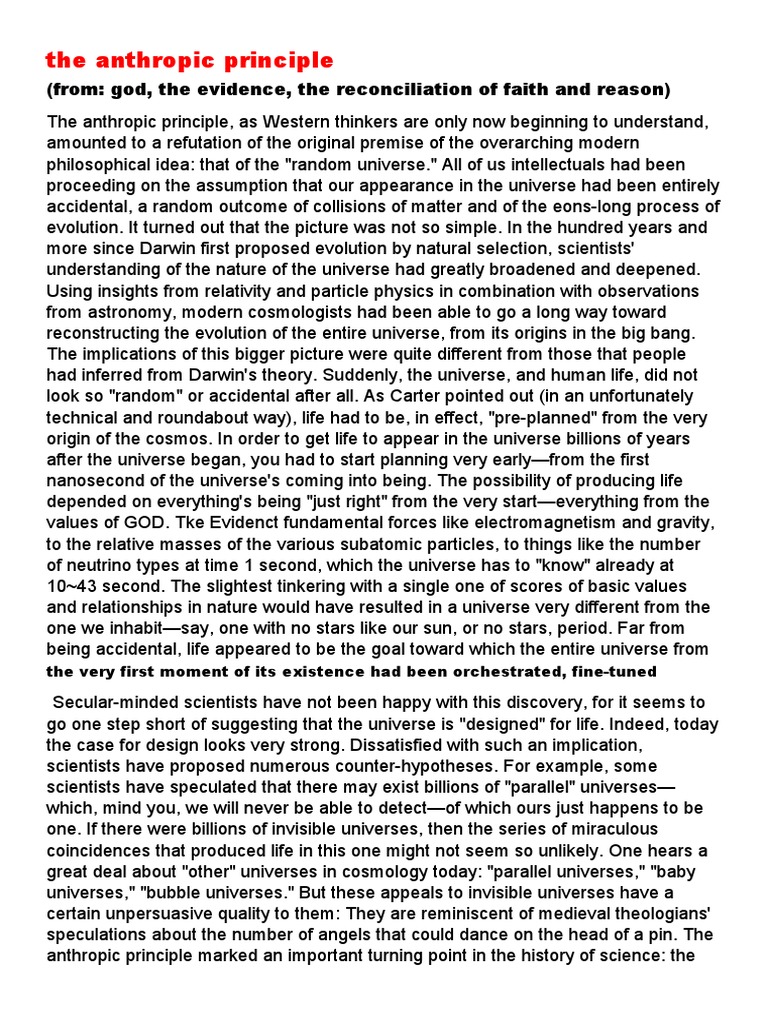 The Anthropic Principle | PDF | Universe | Physics