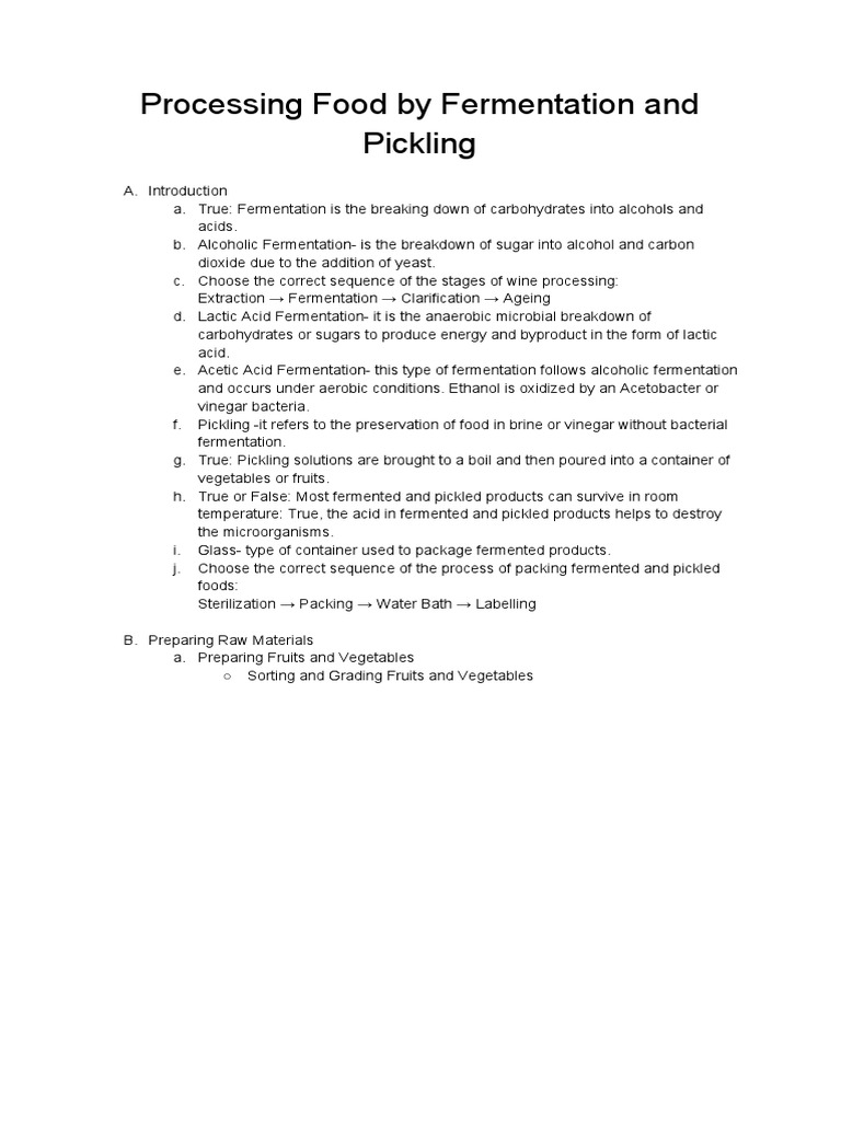 Processing Food by Fermentation and Pickling | PDF | Pickling ...