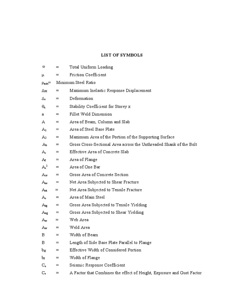 10 List of Symbols | PDF | Beam (Structure) | Strength Of Materials