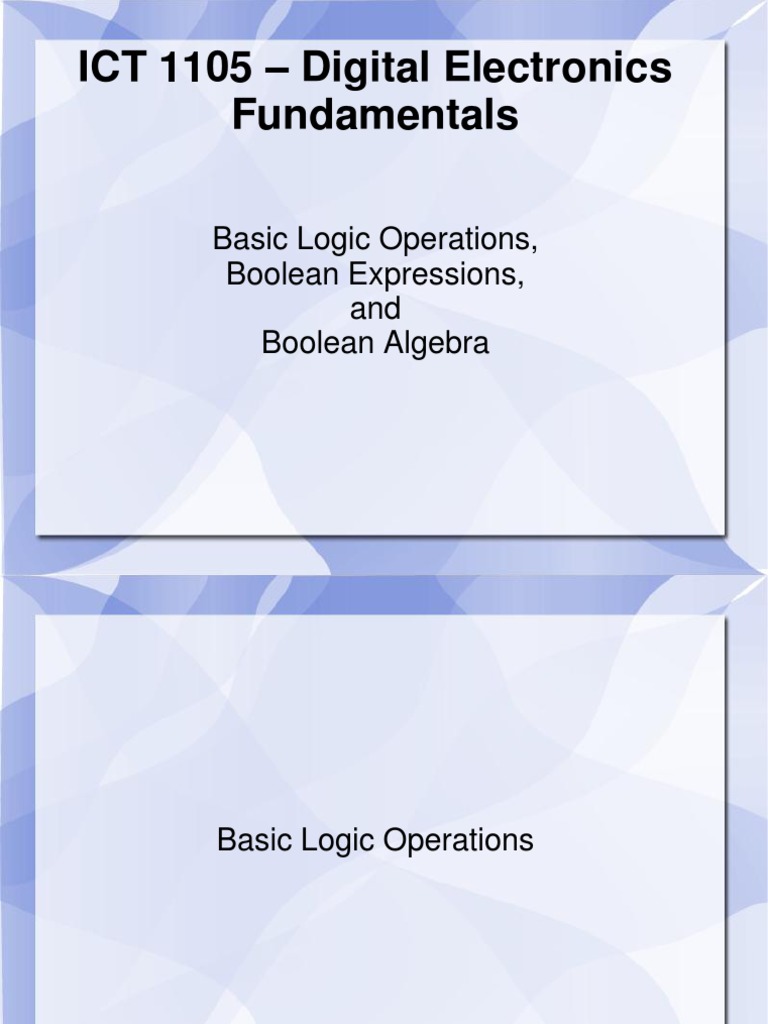ICT 1105 - Digital Electronics Fundamentals: Basic Logic Operations ...