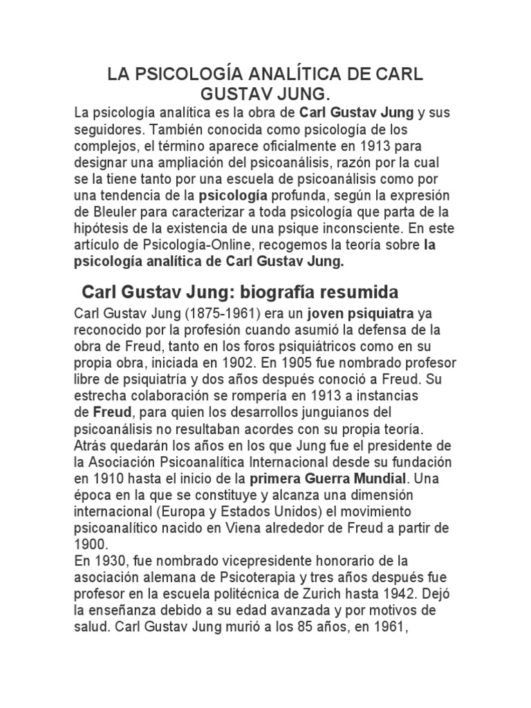 LA PSICOLOGÍA ANALÍTICA DE CARL GUSTAV JUNG | PDF | Psicologia ...