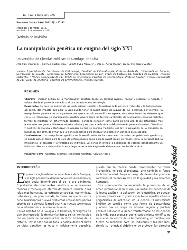 Bioetica - Articulo Sobre Manipulacion Genetica | PDF | Clonación | Terapia de genes