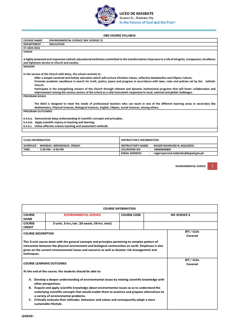 Environmental Science Course Syllabus PDF | PDF | Ecosystem | Ecology