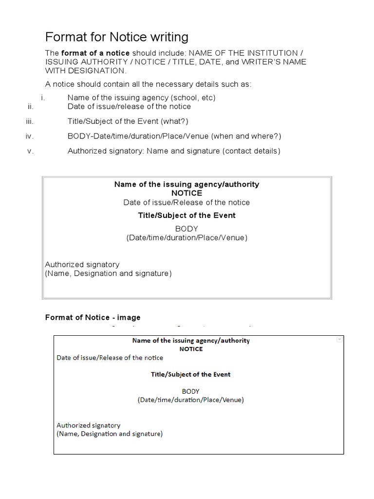 Format For Notice Writing | PDF | Signature | Question