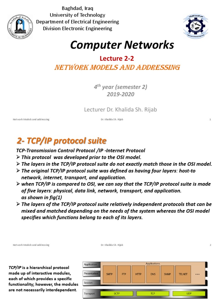 4th-computer-Networks-Lecture-2-2 TCP-IPmodel and Addressing | PDF | Internet Protocol Suite ...