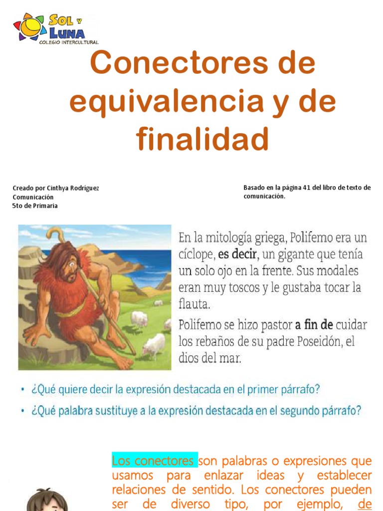 Clase Ii - Conectores de Equivalencia y Finalidad 5to Primaria | PDF