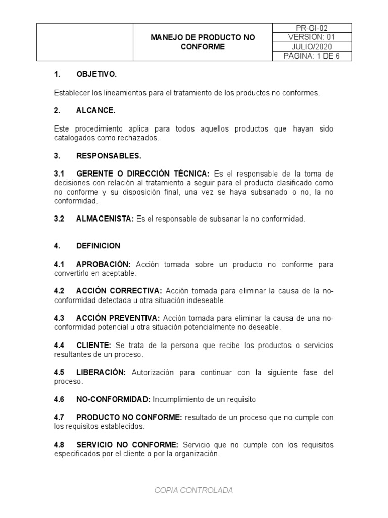 Manejo de Producto No Conforme v1 | PDF | Residuos | Business