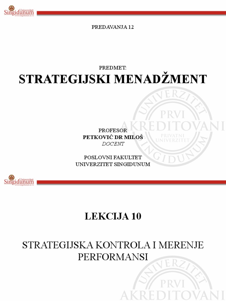 Predavanje 12 Strategijski Menadžment - Miloš Petković PDF | PDF