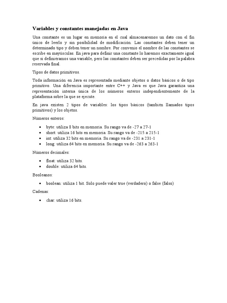 02 Variables y Constantes en Java | PDF | Poco | Java (lenguaje de ...