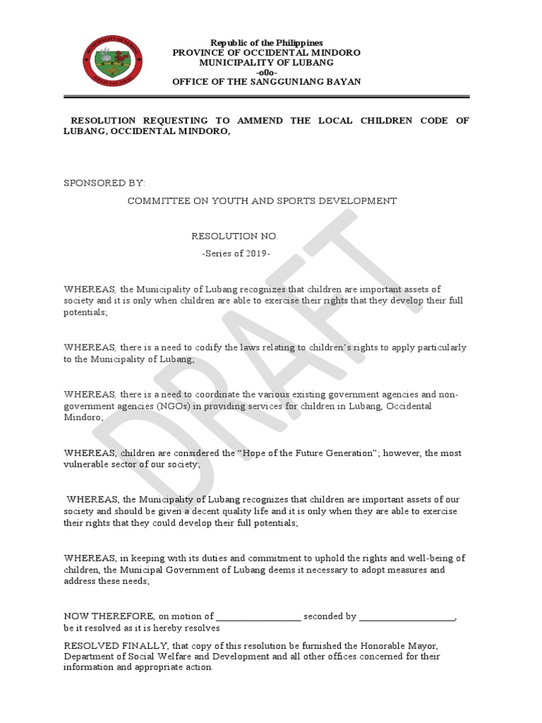 Republic of The Philippines Province of Occidental Mindoro Municipality ...