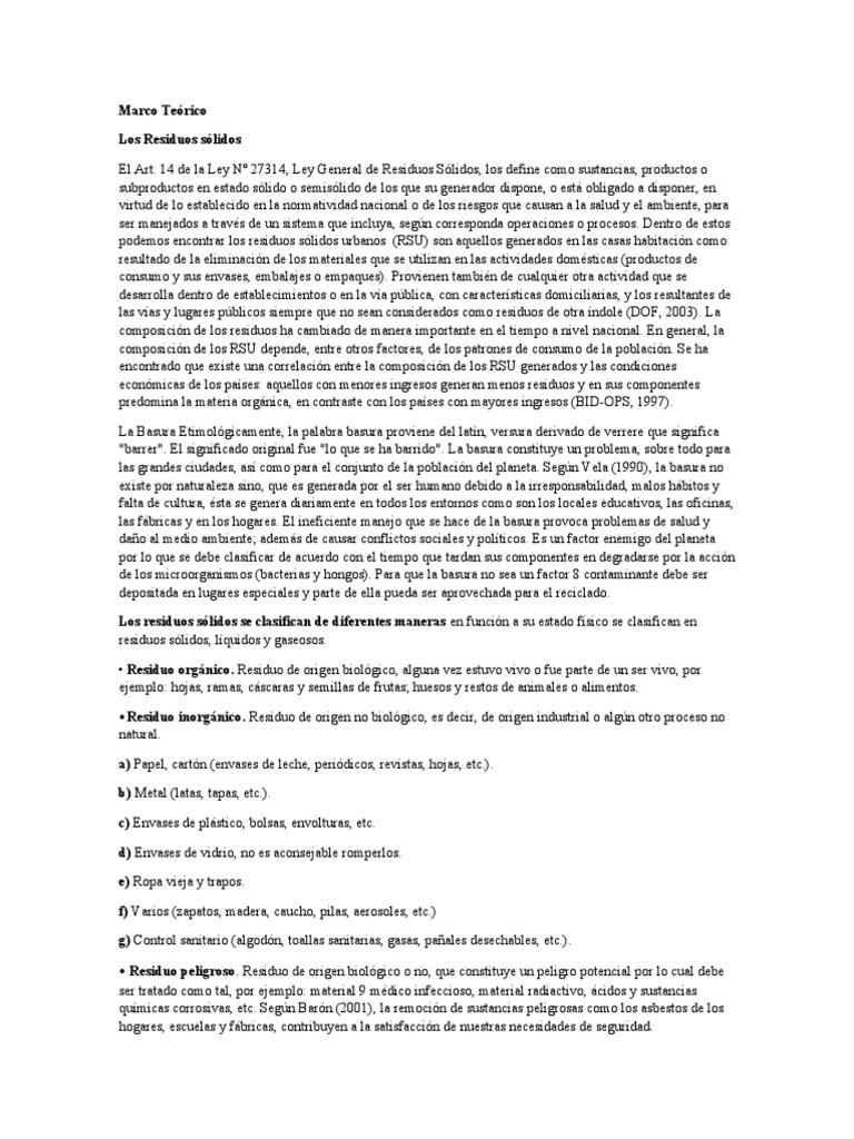 Marco Teorico Gestion Integral de Residuos Solidos y Peligrosos | PDF | Residuos | Materiales