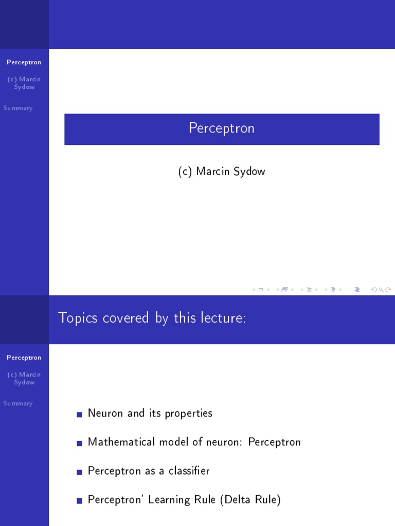Perceptron: (C) Marcin Sydow | PDF | Cybernetics | Applied Mathematics