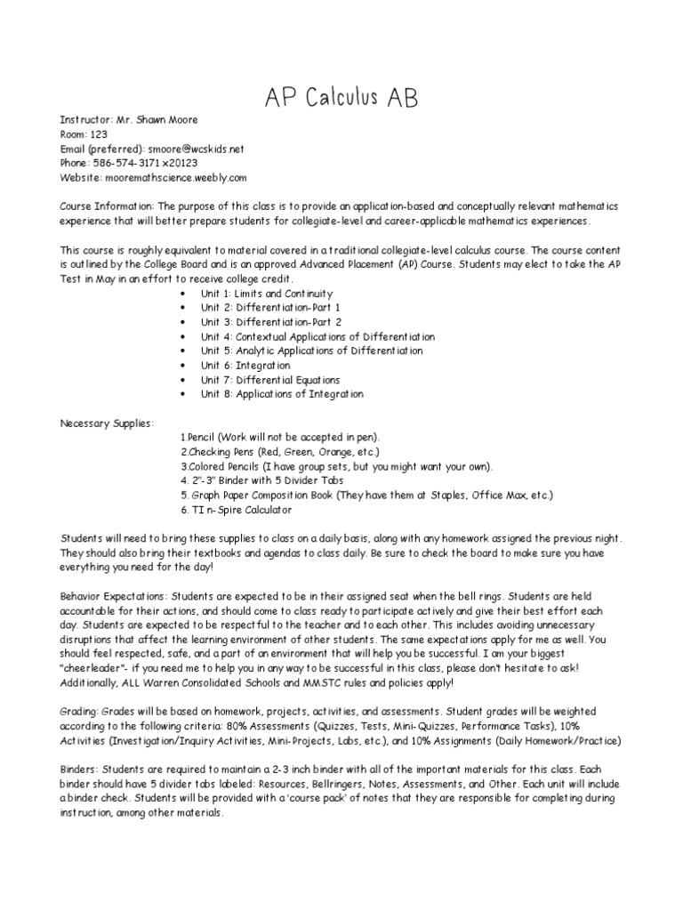 2020 Revised Syllabus Ap Calc | PDF | Multiple Choice | Behavior ...