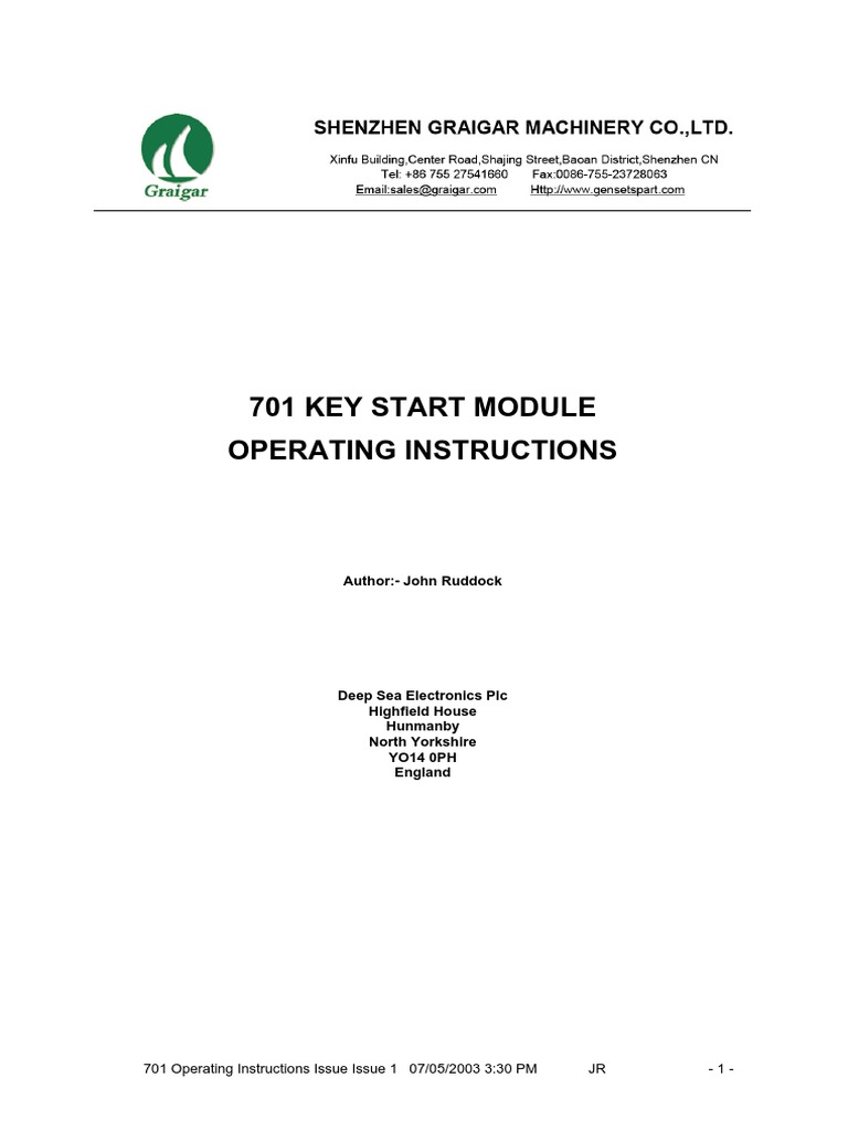 701 Key Start Module Operating Instructions: Author:-John Ruddock | PDF ...
