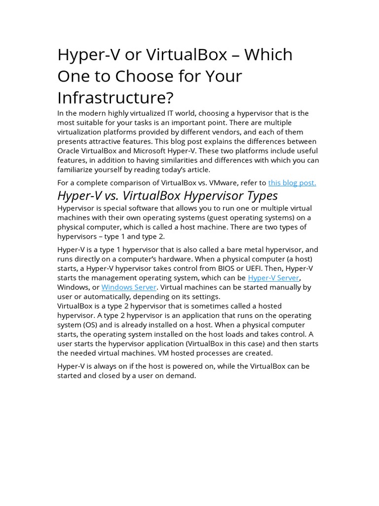 Hyper-V vs. VirtualBox Comparison Guide | PDF | Hyper V | Virtual Machine
