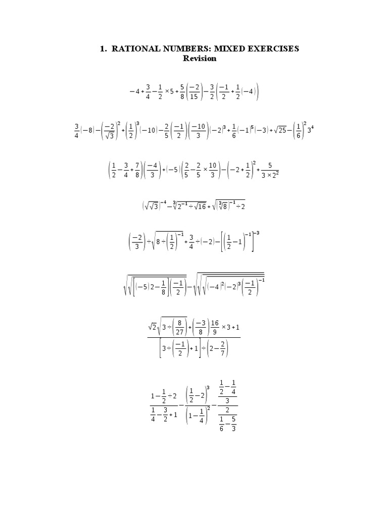 Mixed Exercises on Rational Numbers | PDF | Teaching Methods & Materials