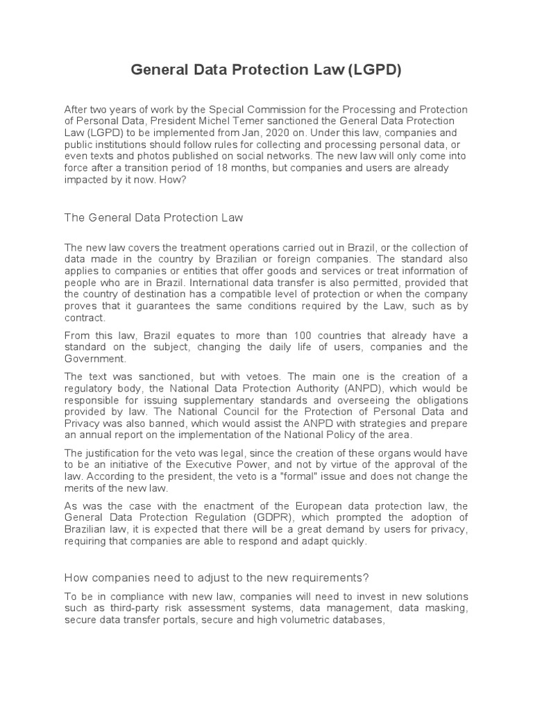 Lei Geral de Proteção de Dados (LGPD) | PDF | Information Privacy | Privacy