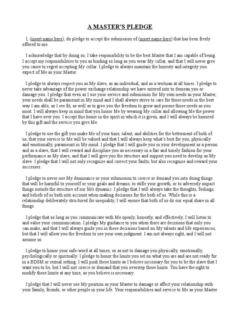 A Master's Pledge | PDF | Dominance And Submission | Psychological Concepts