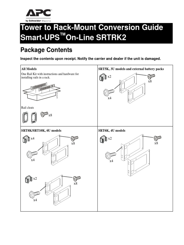 Tower To Rack-Mount Conversion Guide Smart-UPS On-Line SRTRK2 | PDF ...