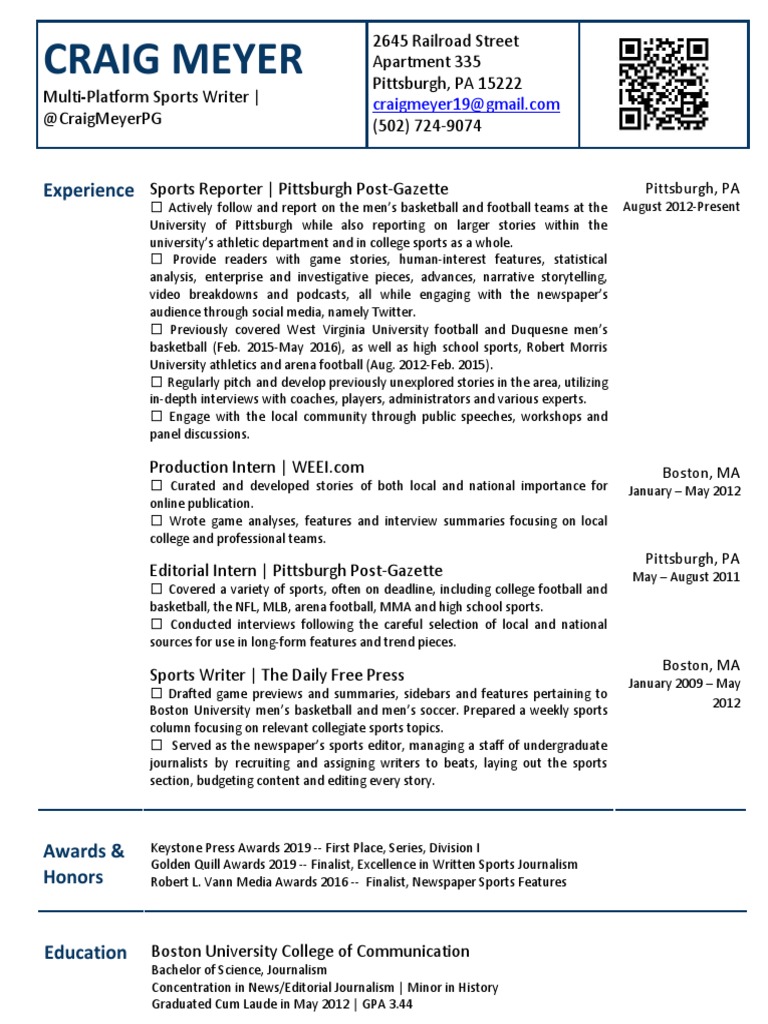 Craig Meyer Resume | PDF | Journalism | Newspapers