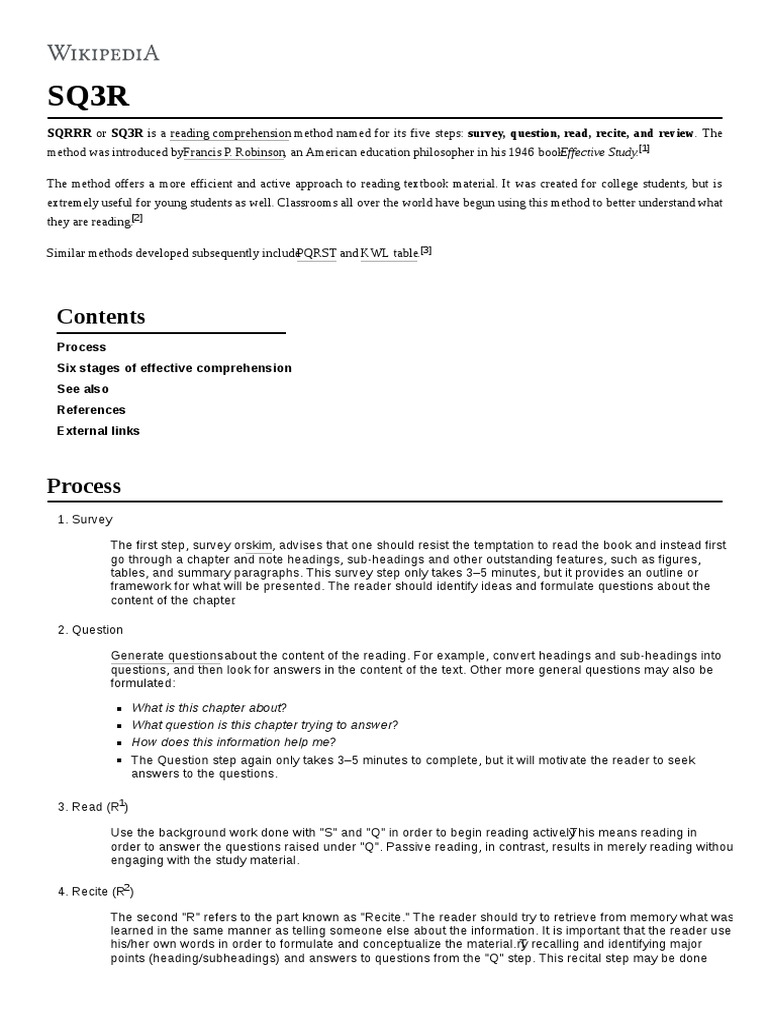 SQRRR or SQ3R Is A Reading Comprehension Method Named For Its Five ...