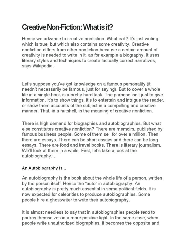 Creative Non-Fiction: What Is It? | PDF | Creative Nonfiction ...