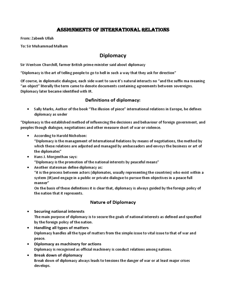 Assignments of International Relation | PDF | Diplomacy | Peace