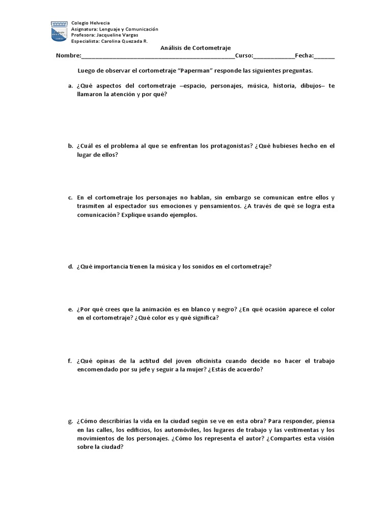 Análisis del cortometraje Paperman | PDF